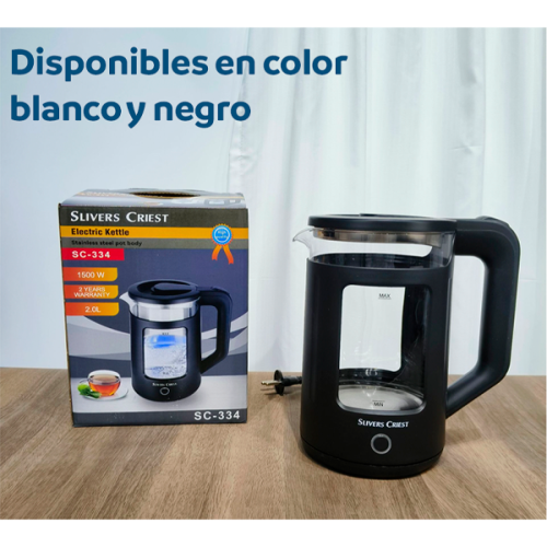 Hervidor eléctrico de 2 litros de vidrio Marca: SLIVERS CRIEST